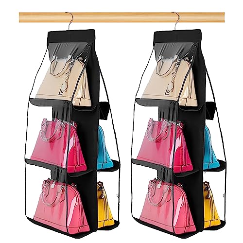Geboor Hanging Handbag Organizer Dust-Proof Storage Holder Bag Wardrobe Closet for Purse Clutch with 6 Larger Pockets Black(1Pcs)
