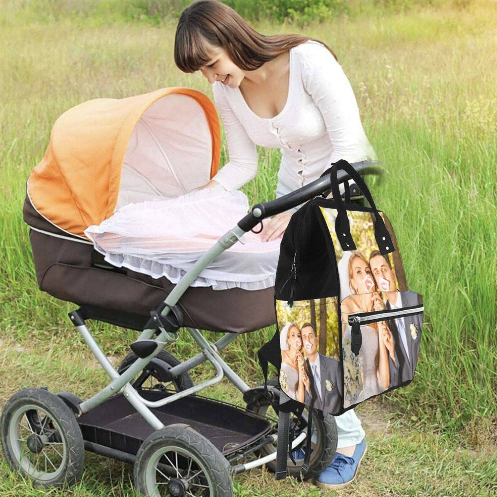 Adaptor Personalized Diaper Bag Custom Diaper Backpack with Picture/Text Waterproof Mummy Backpack for Mom, Outdoor, Travel