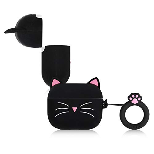 kwmobile Silicone Case Compatible with Apple AirPods Pro - Case Soft Cover - Cat Black/White
