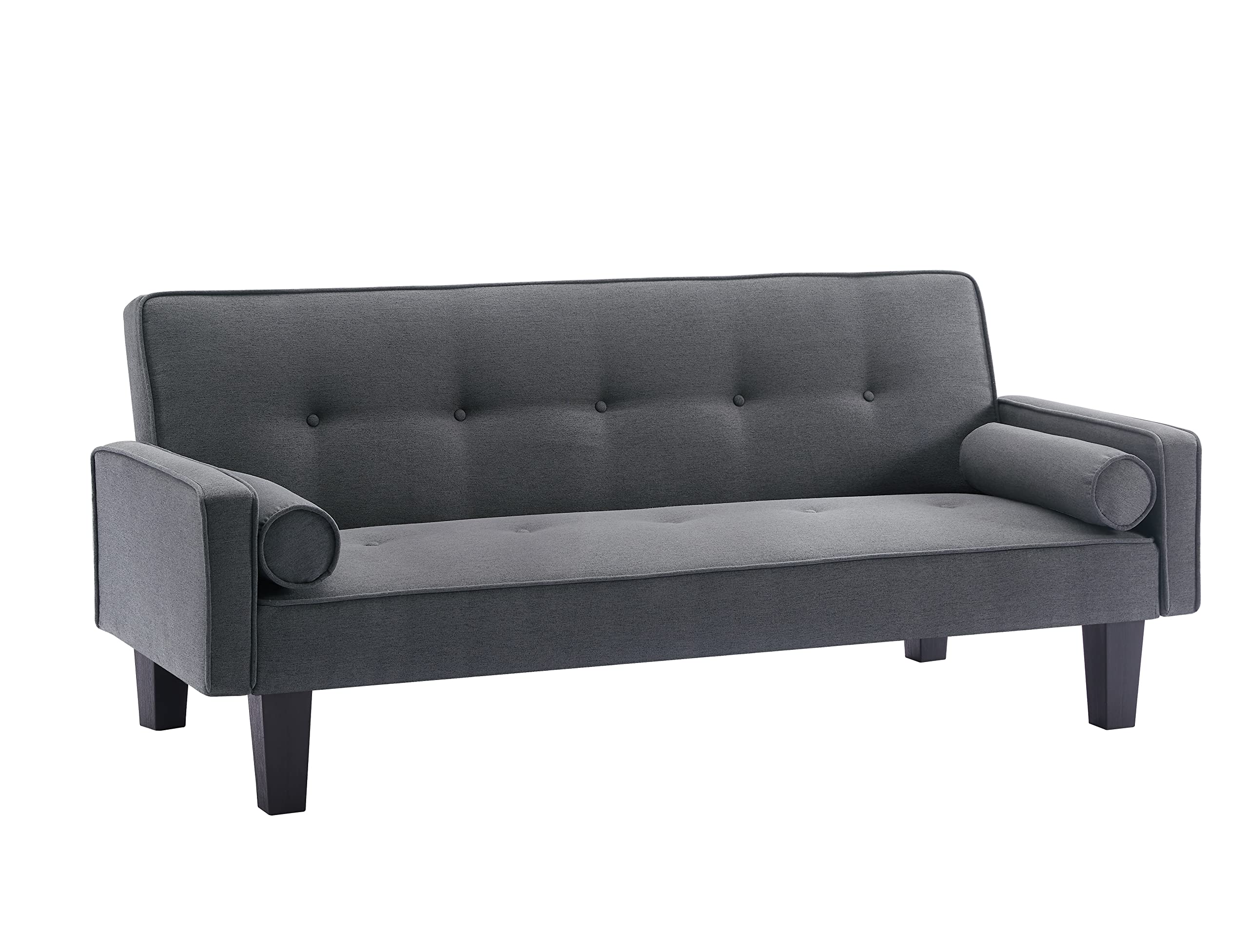 71.65" Linen Upholstered Futon Loveseat Convertible Sleeper Couch Bed W/Throw Pillows,Compact Foldable Sleep Recliner Sofa,2 Seaters Love Seat with Reclining Backrest to Napping Daybed