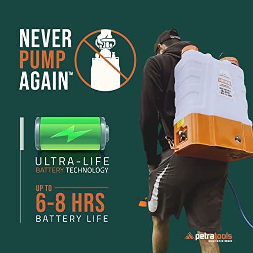PetraTools 4 Gallon Battery Powered Backpack Sprayer (HD4000) β Extended Spray Time Long-Life Battery - New HD Wand Included, Wide Mouth Lid, Multiple Nozzles & Battery Included
