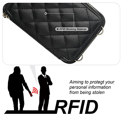 Bocasal Crossbody Wallet Case for iPhone 7/8 Plus, RFID Blocking PU Leather Zipper Handbag Purse Flip Cover, Kickstand Folio Case with Card Slots Holder Wrist Strap Lanyard 5.5 Inch (Black)