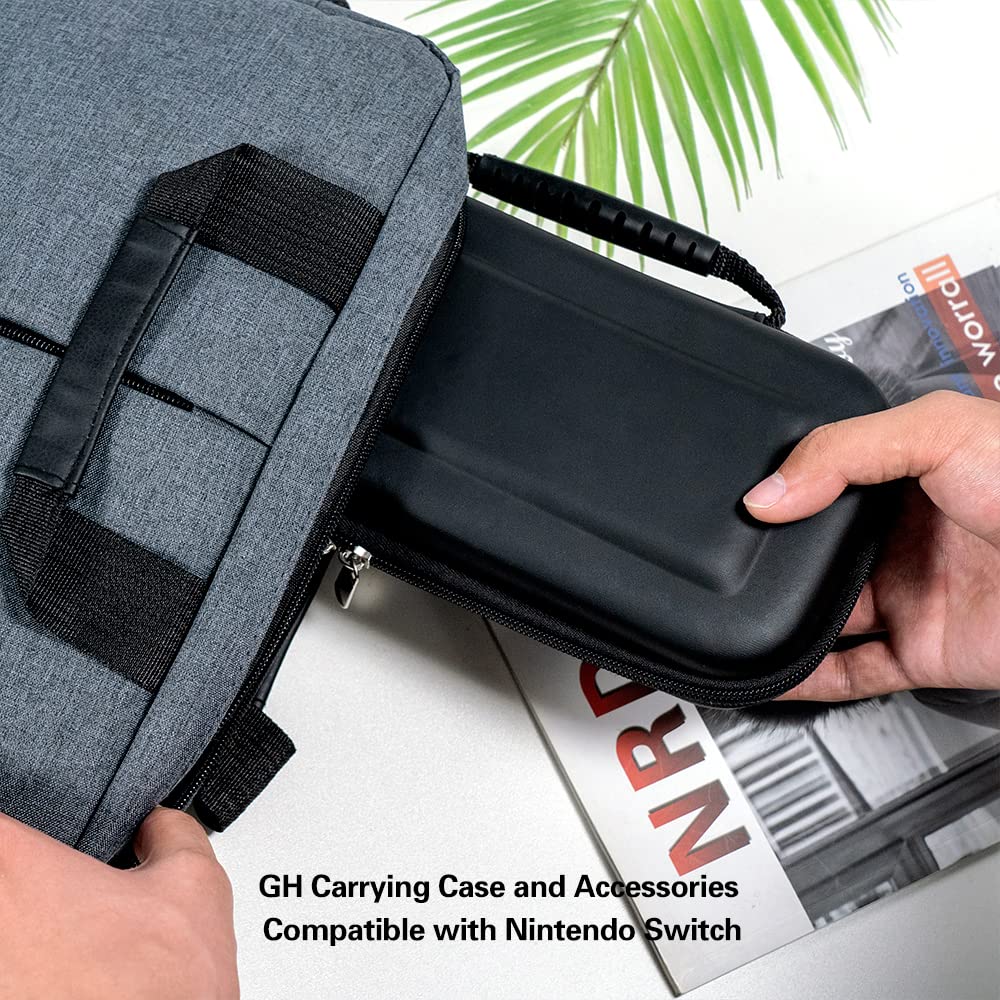 4 in 1 Carrying Case and Accessories Compatible with Nintendo Switch Console - GH Switch Hard Carry Case Black x1, Screen Protector Tempered Glass x1, JoyCon Controller Cover x2, Joystick Covers x2