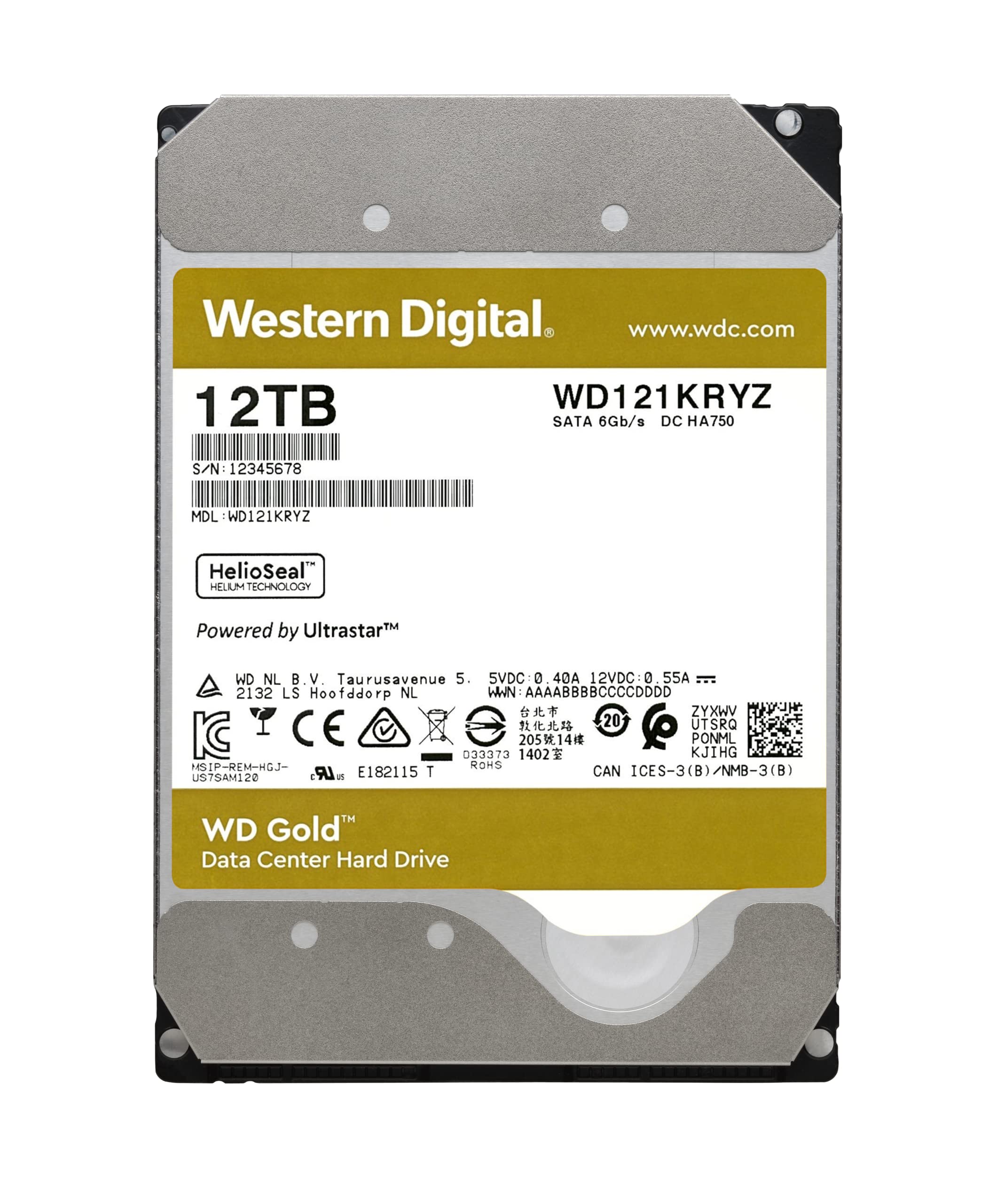 Western Digital 18TB WD Gold Enterprise Class Internal Hard Drive - 7200 RPM Class, SATA 6 Gb/s, 512 MB Cache, 3.5" - WD181KRYZ