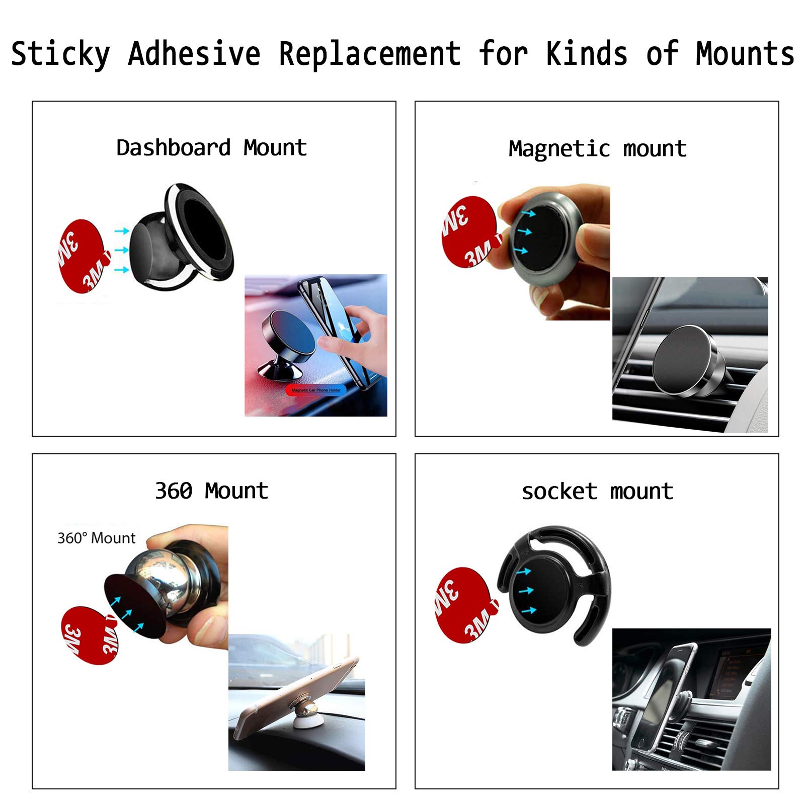 K TOMOTO [10 Pack 3M VHB Sticky Adhesive Pads for Socket Mount Base, Duble Side Heat Resistant Strong Sticker Replacement Tape for Phone Collapsible Grip & Stand Back, 1.3 Inches, Black