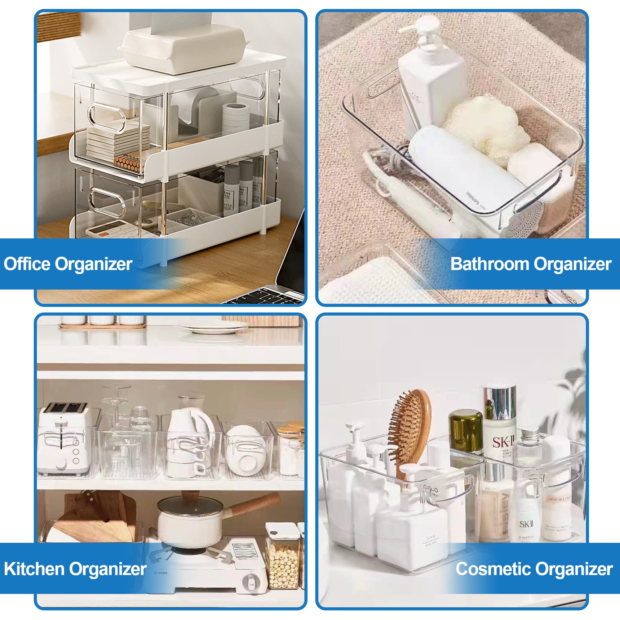 8pcs Refrigerator Organizer Bins with Lids - Clear Plastic Storage Bins, Stackable Food Fridge Organizers with Cutout Handles, Fruit Vegetable Storage Containers for Kitchen Pantry Organization