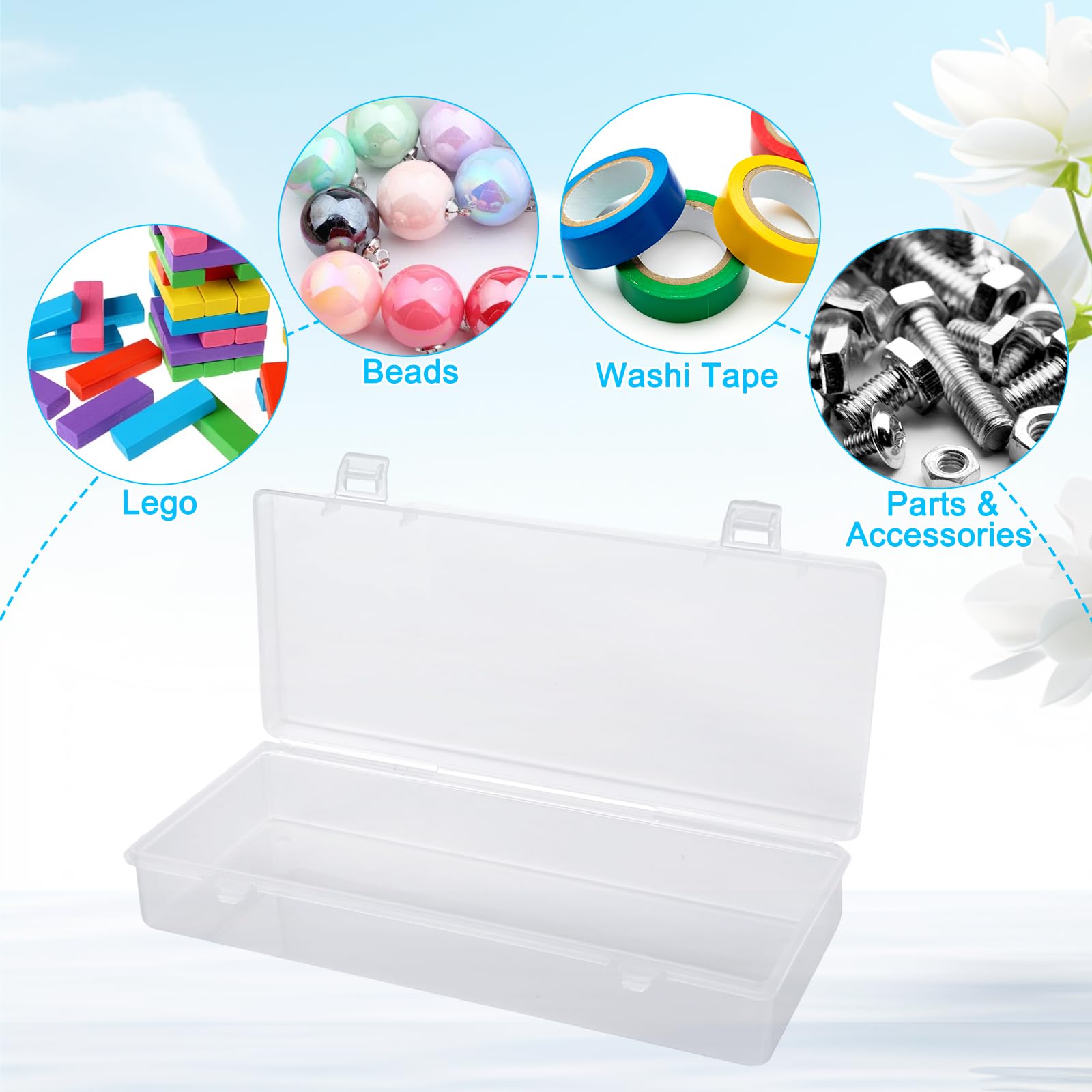AKOLAFE 18 Pack Small Storage Box with Lid Small Plastic Containers for Organizing Clear Bins Organizer Little Rectangle Case Hinged Lid Storage Containers for Craft Lego Bead Washi Tape Crayon Parts
