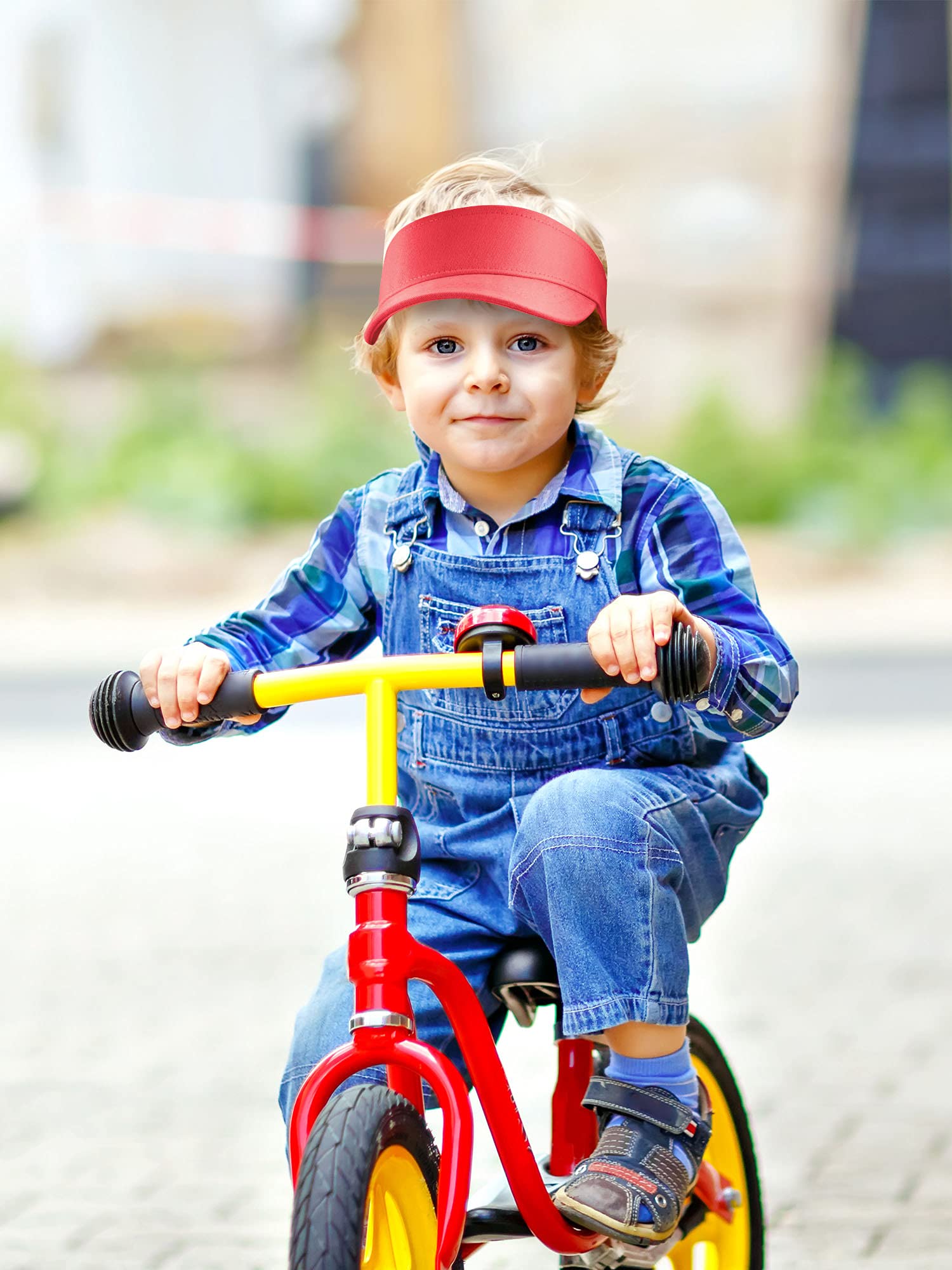 4 Pieces Kids Sports Sun Visor Hats Empty Top Baseball Cap Running Tennis Hats (Red, Light Gray, Navy Blue, Black)