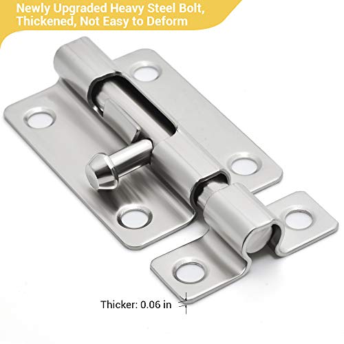 Door Security Slide Latch Lock, 2 Pack Keyless Entry Thickened Heavy Duty Steel Sliding Door Lock, Easy to Install Gate with 12 Screws