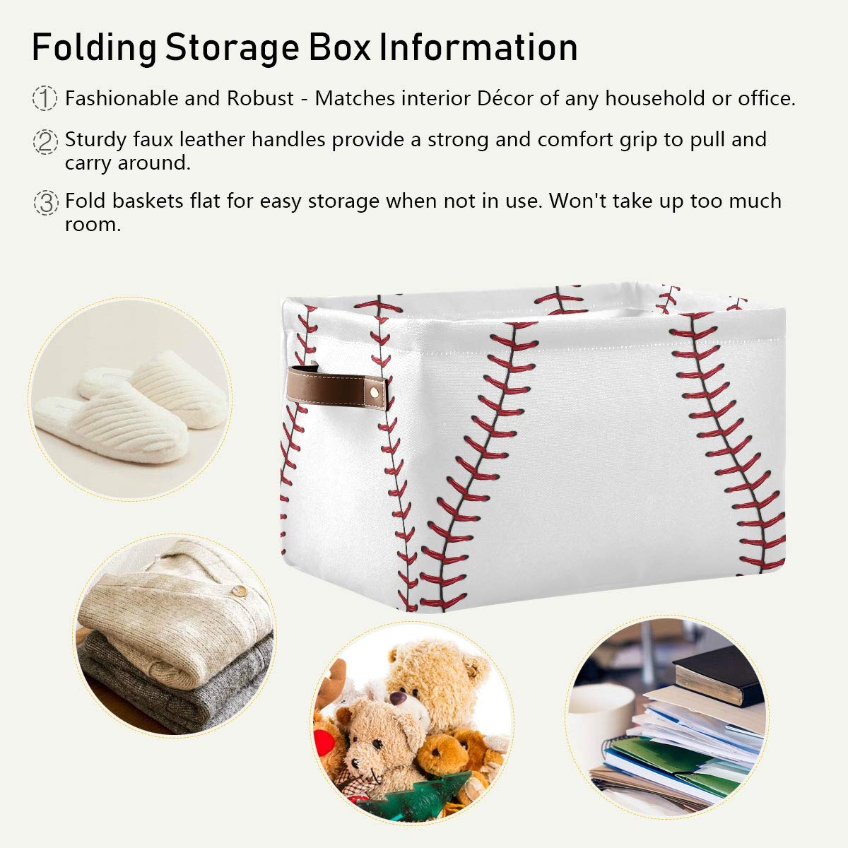 Storage Basket Cube Baseball Laces Large Collapsible Toys Storage Box Bin Laundry Organizer for Closet Shelf Nursery Kids Bedroom,15x11x9.5 in,1 Pack
