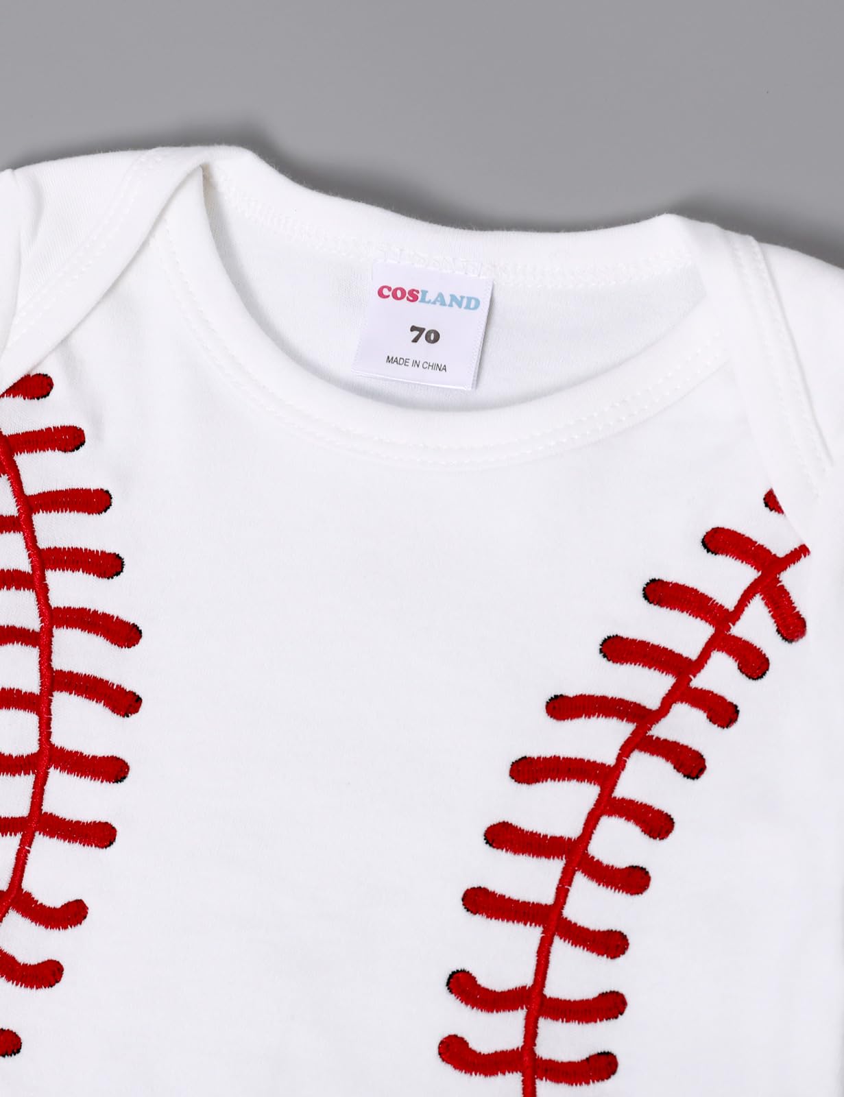 COSLAND Baby Baseball Outfit Infant Boys Cotton Bodysuit, White, 3-6 Months