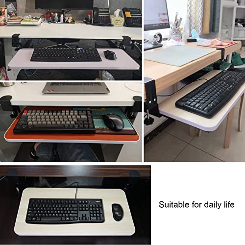 4 Colours Wooden Keyboard Tray Under Desk Storage - Clamp-On - Sliding Keyboard Shelf - Desk Extender Elbow Arm Support, Easy Installation, Ergonomic for Typing/Gaming