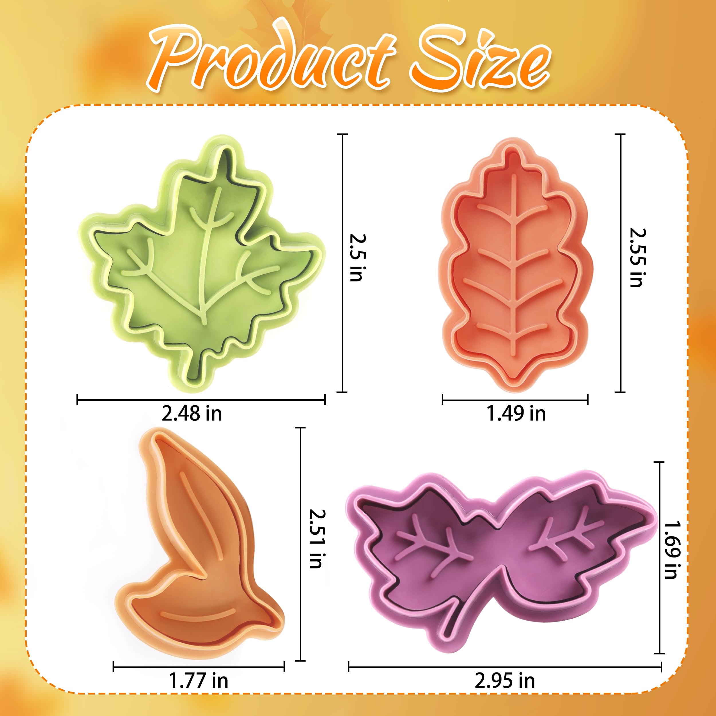 4Pcs Leaf Plunger Cutter Maple Leaf Cookie Cutter Baking Pie Crust Cutters for Thanksgiving