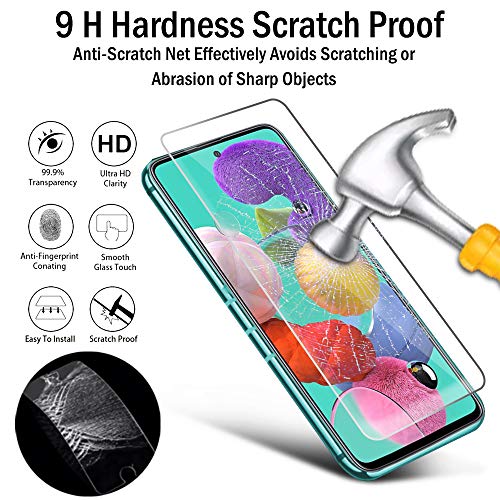 QHOHQ 3 Pack Screen Protector for Samsung Galaxy A51 4G & 5G & 5G UW with 2 Packs Camera Lens Protector, Tempered Glass Film, 9H Hardness, HD, 2.5D Edge, Anti-Fingerprint, Anti-Scratch