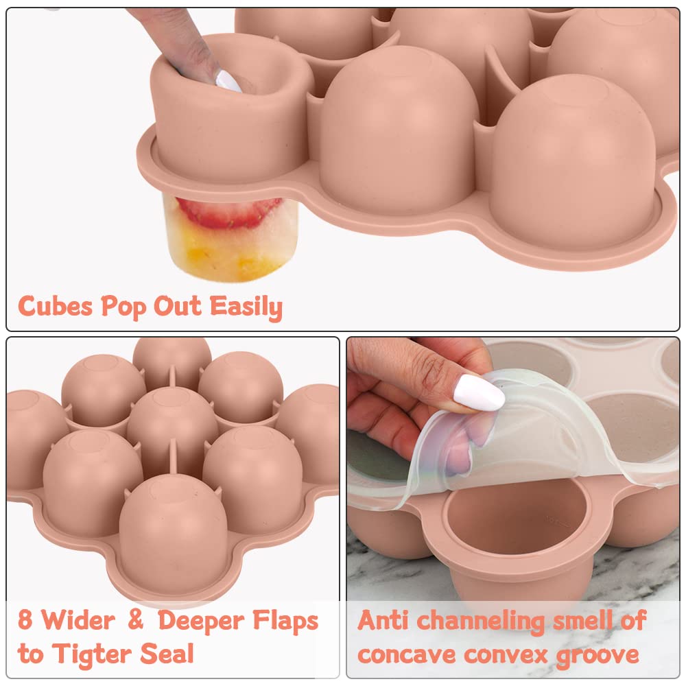 KingKam Baby Food Storage Container - 9x2.5oz Silicone Freezer Tray with Clip-on Lid - Oven & Dishwasher Safe- Easy-Out Portions, 100% Food Grade Safe