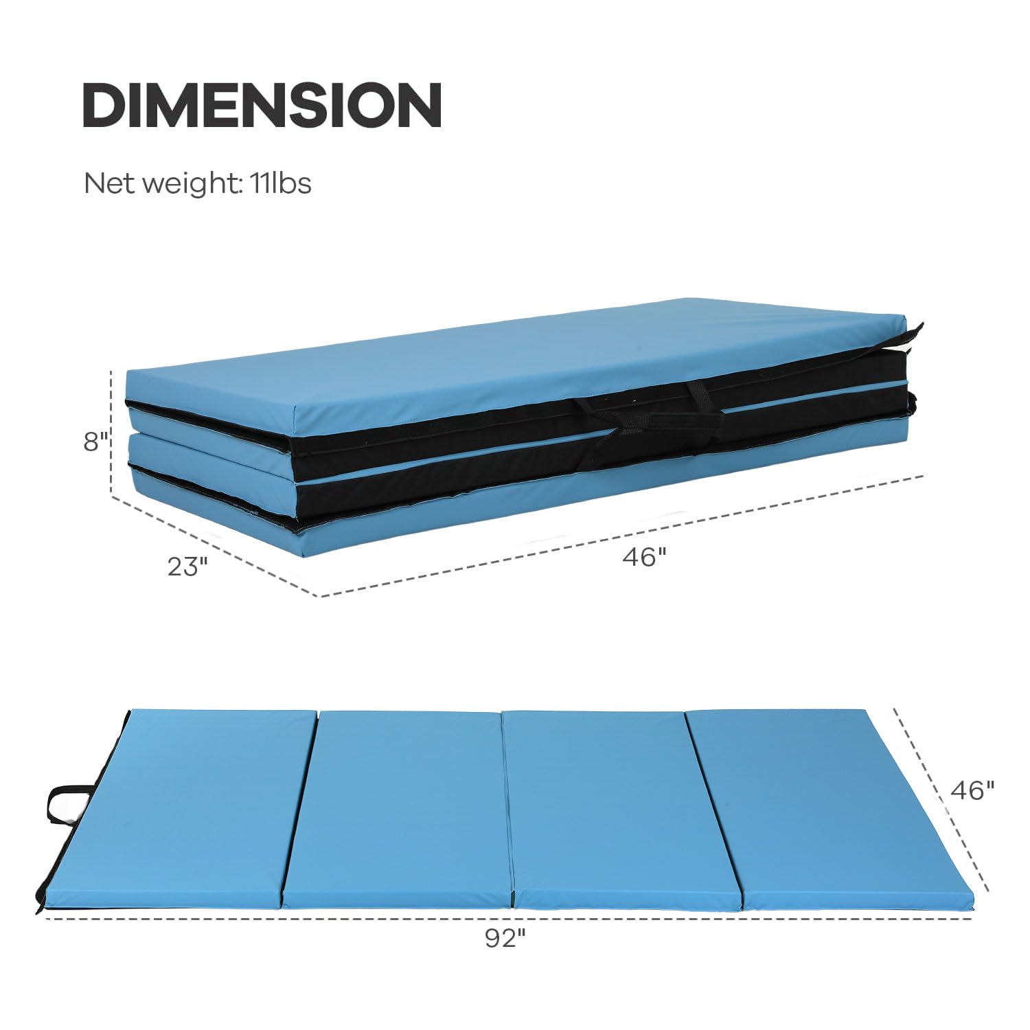 4 Pannel Folding Exercise Mat, 2 Inch Thick Gymnastics Mat 8’x4’, Gym Mat with Carrying Handles for MMA Yoga Stretching Gymnastics and Home Gym,Black