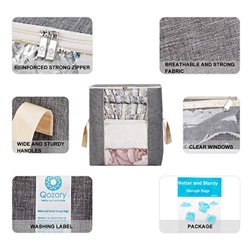 Qozary 3 Pack Large Storage Bags for Comforters, Blankets, Clothes, Quilts and Towels, Better and Sturdy Under Bed Organizer Bag for Closets, Bedrooms (Gray, Extra Large - 122L - 20.47x 16.53x 22")