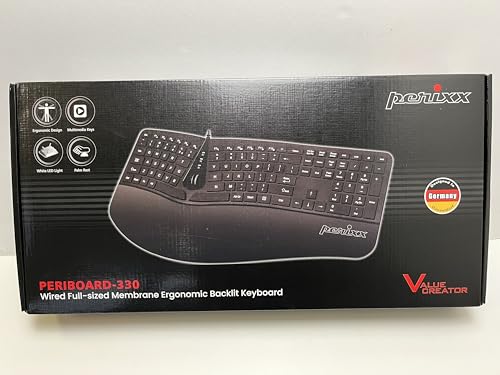 Perixx PERIBOARD-330B, Wired Ergonomic Keyboard with Adjustable Wrist Rest, Illuminated Keys, and Membrane Low Profile Keys, 2 Extra USB Ports, US English Layout