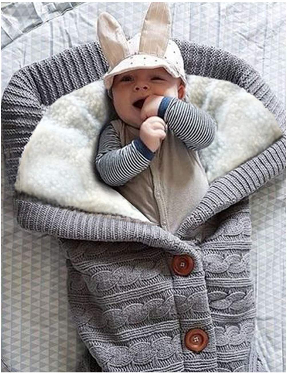 Unisex Babies Stroller Wrap Knit Sweater Blanket Newborn Baby Soft Thick Fleece Swaddle Blankets for Girls Boys