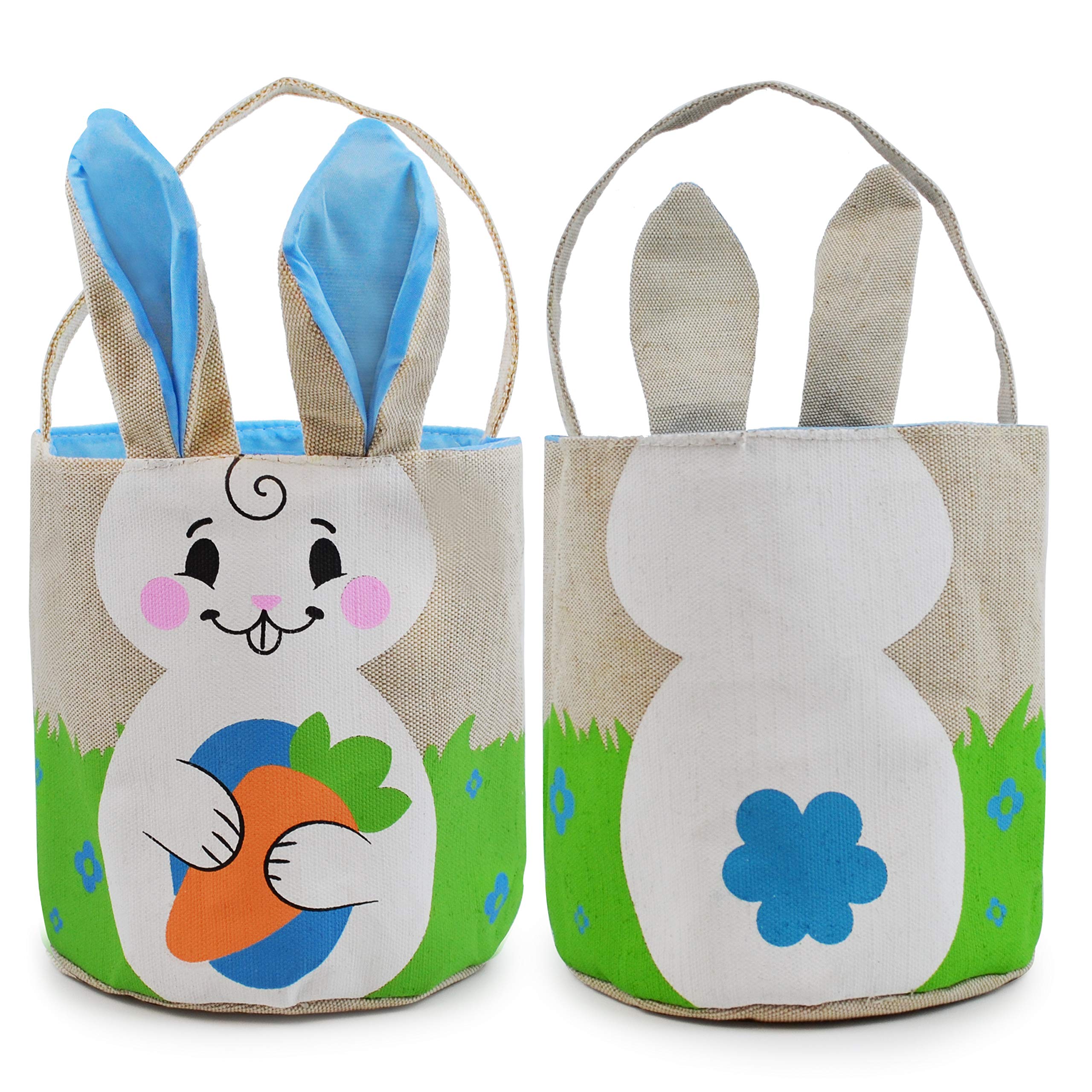 JOYIN 2 Pcs Easter Bunny Basket Set for Easter Eggs Hunt, Burlap Egg Tote Gift for Kids, Party Favor