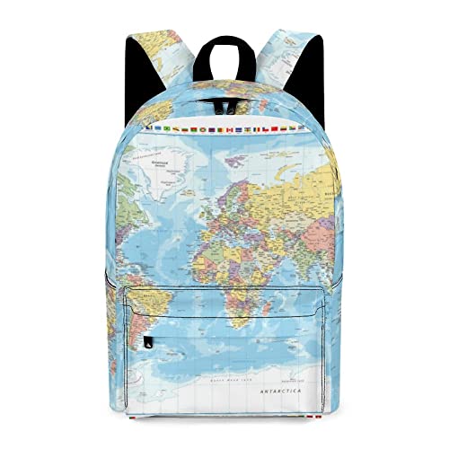 Backpack World Map And Flags School Bookbag for Boys Girls Computer Backpacks Book Bag Travel Hiking Camping Daypack