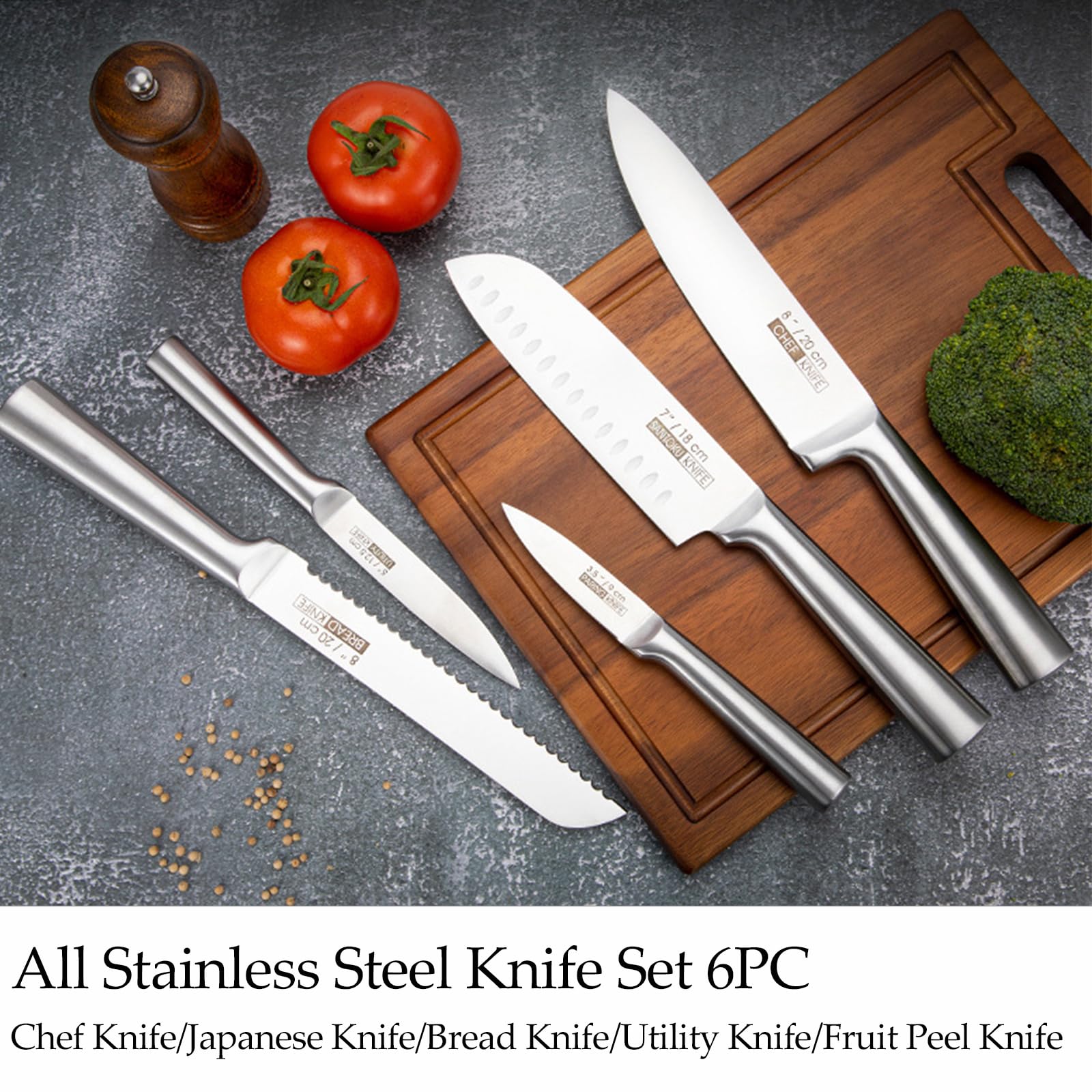 RETROSOHOO Kitchen Knife Set, 5-Pieces Classic Carbon Stainless Steel Knife Set with Ergonomic Handle, Sharp Professional Chef Knife Set for Cooking, Kitchen Knife Set with Gift Box (Silver)