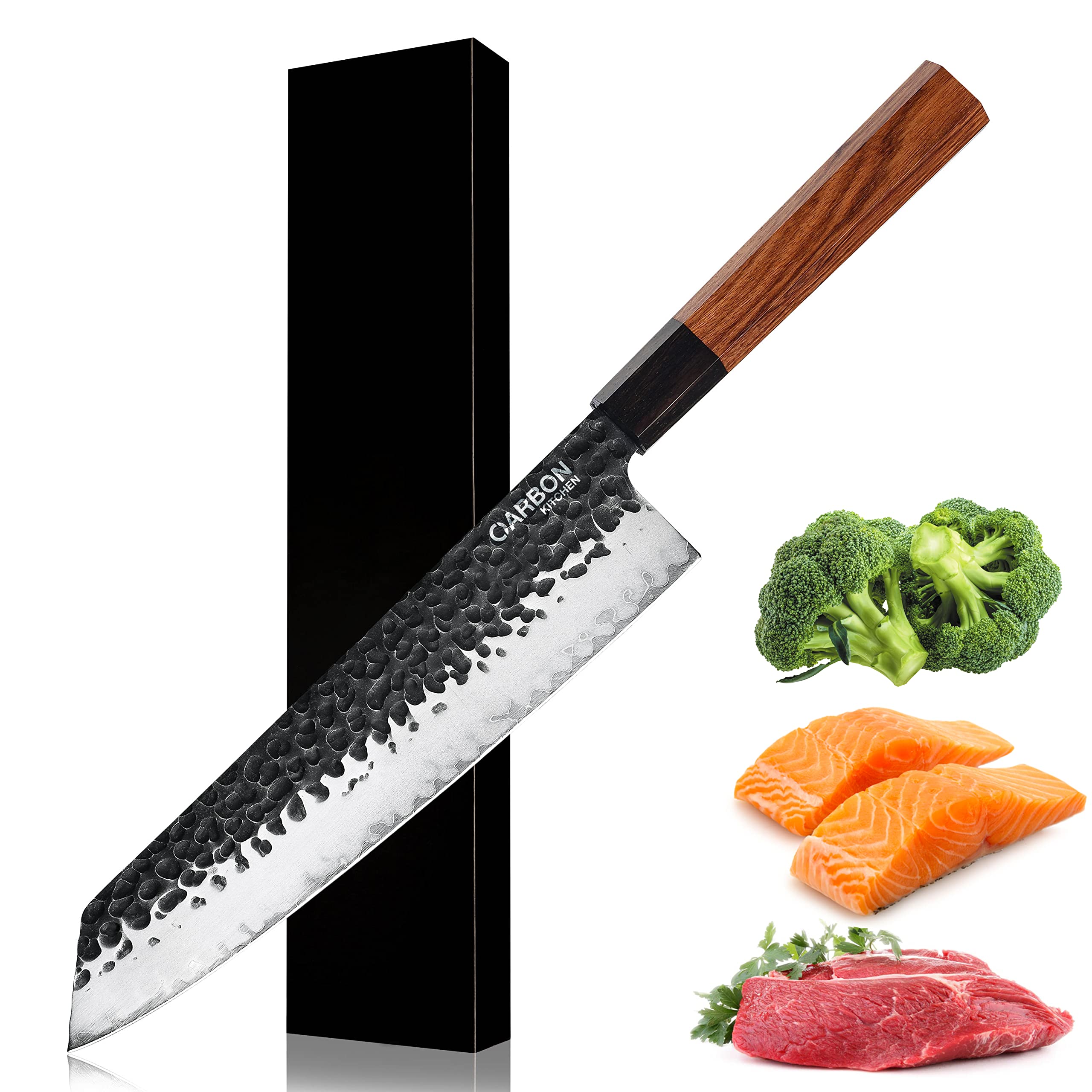 9 Inch Kiritsuke Japanese Chef Knife, Ultra-Sharp Carbon Stainless Steel Professional Cooking Kitchen Knife | Meat Slicing, Vegetable and Sushi Knife