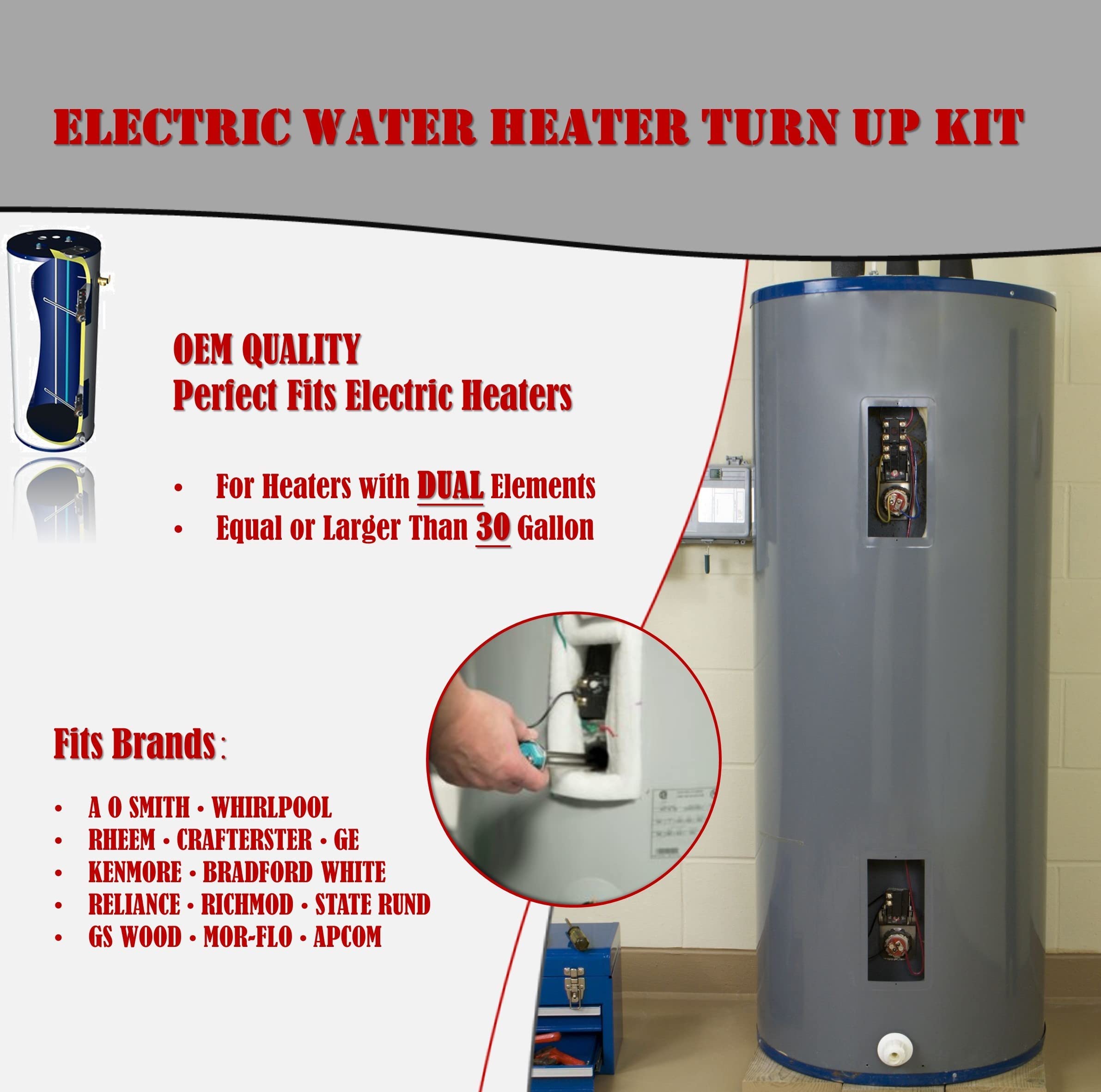 EWH-01 Electric Water Heater Tune-Up Kit, Includes Two Water Heater Thermostat, Two Water Heater Elements - 4500W 240V (3500W@208V), Universal Type Thermostat as Water Heater Replacement Parts