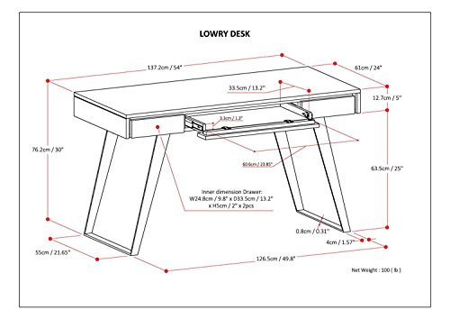 SIMPLIHOME Lowry SOLID WOOD and Metal Modern Industrial 54 inch Wide Home Office Desk, Writing Table, Workstation, Study Table Furniture in Distressed Golden Wheat with 2 Drawers