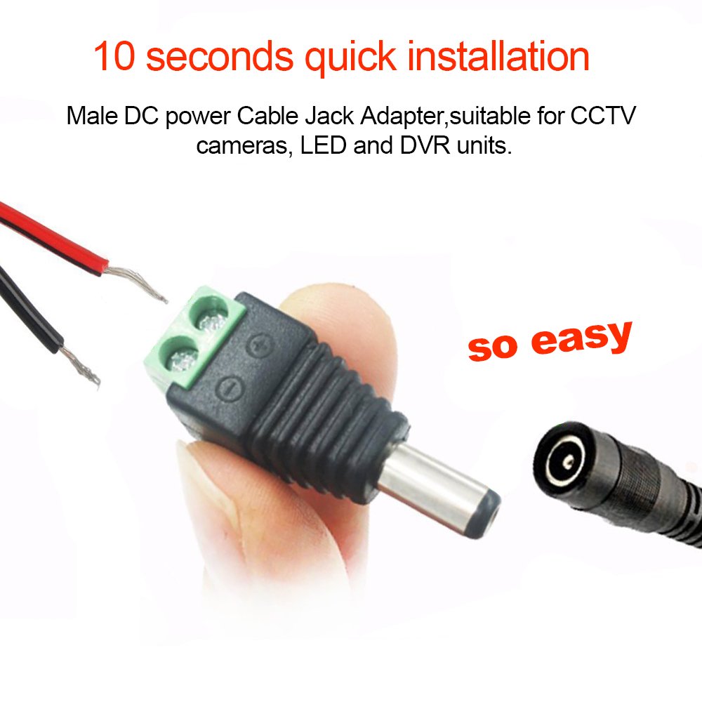 CENTROPOWER 10 Pairs 12V 5A DC Power Plug Connector 5.5mm x 2.1mm, (10 x Male and 10 x Female) Power Jack for Led Strip CCTV Security Camera Cable Wire Ends Barrel Adapter