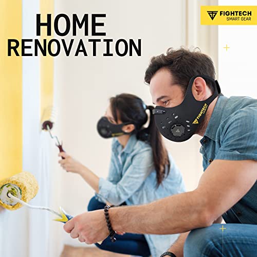 FIGHTECH 2 x Dust Masks | Combo Kit with 10 x Active Carbon Filters | 2 x Extra Air Valves | Face Mask for Woodworking | Washable and Reusable (Medium, Black)
