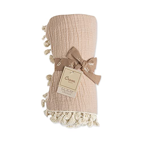 Crane Baby Muslin Swaddle Blanket, Soft Cotton Lightweight Nursery and Stroller Blanket for Baby Boys & Girls, Desert Rose, 30" x 40"