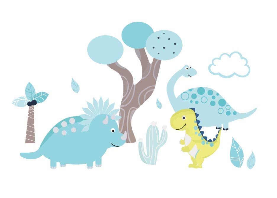 8 PC Dinosaur Crib Bedding Set for Baby Boys, Blue Nursery Set with Quilt/Sheet/Dust Ruffle/Blanket/Diaper Stacker/3 Wall Stickers, (0363)