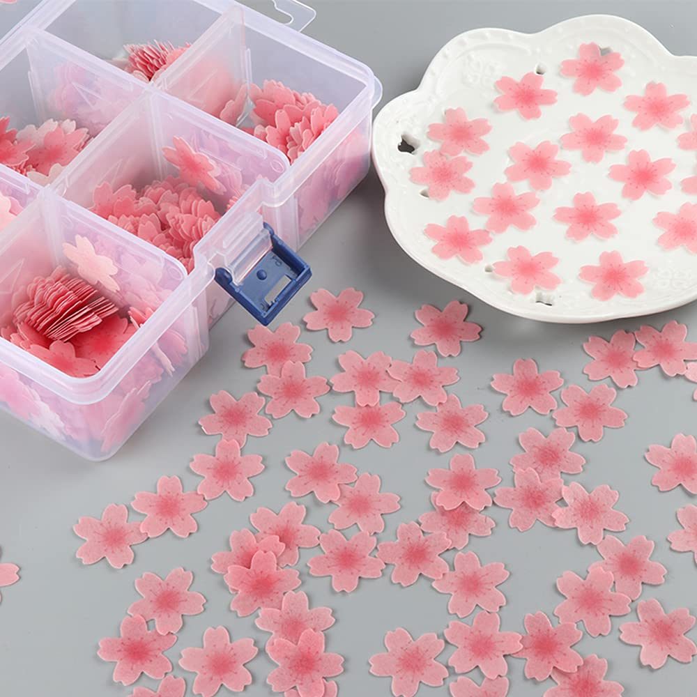 70pcs 0.9" Edible Wafer Paper Pink Cherry Blossom Flowers Cupcake & Cake Toppers,Lollipop Decoration