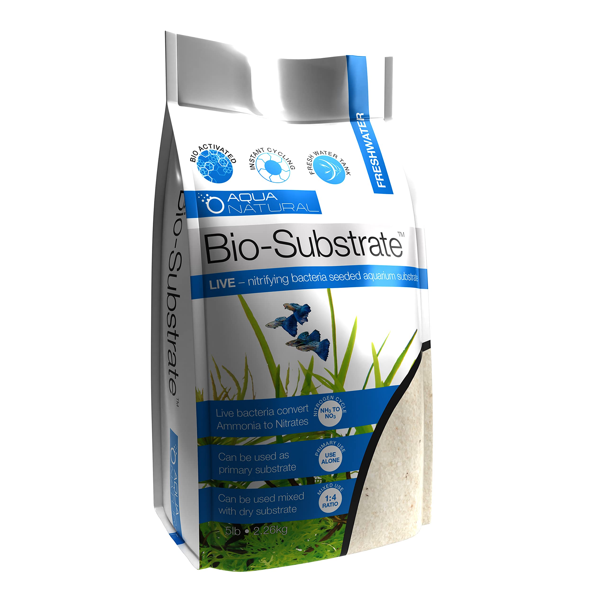 Aqua Natural Sugar White Sand Bio-Substrate 5lb for Aquariums, Sand seeded with Start up bio-Active nitrifying Bacteria