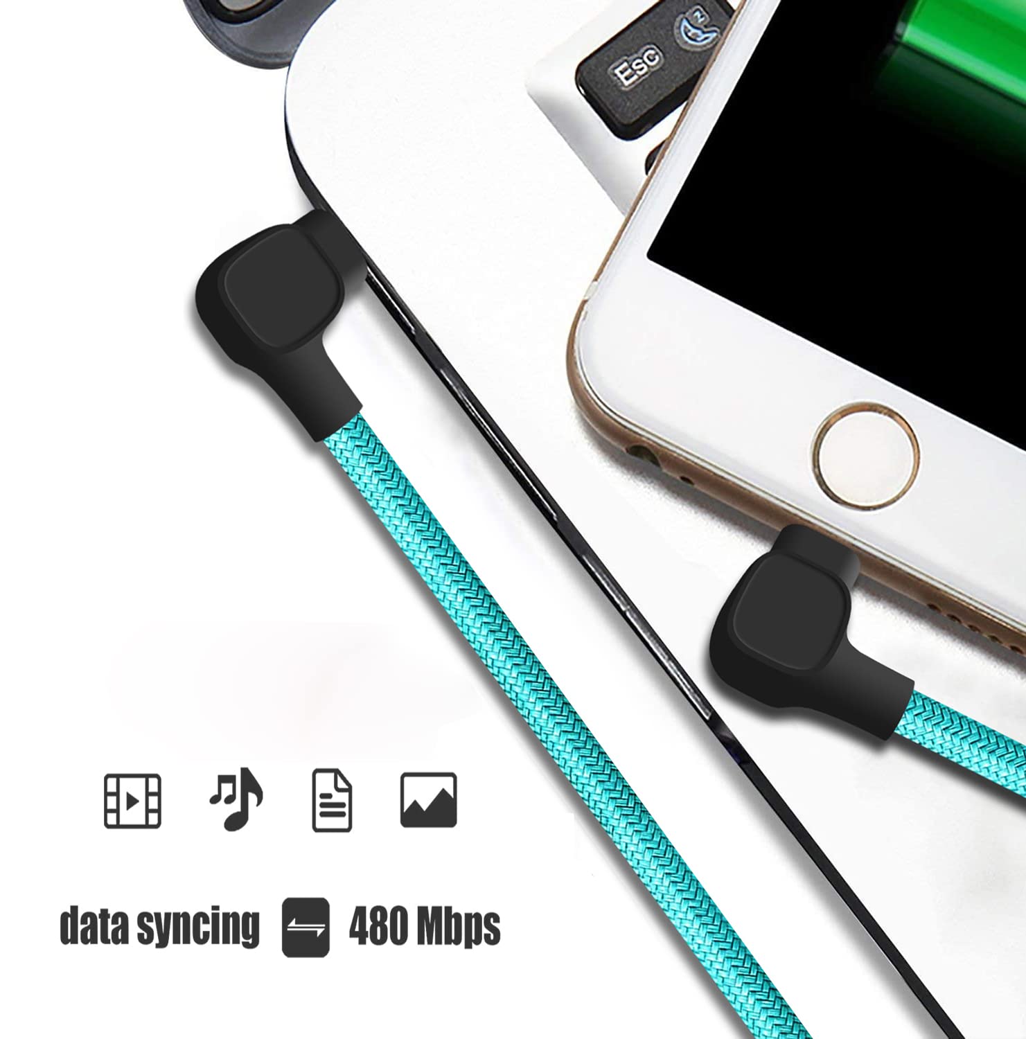 USB C to Lightning Cable 6ft [Apple MFi Certified] Fast Charging 90 Degree iPhone Charger to Type C Cable Compatible with iPhone 13/13Pro/12 Pro Max/11Pro/XS/XR/X/8 Plus/7(Green)