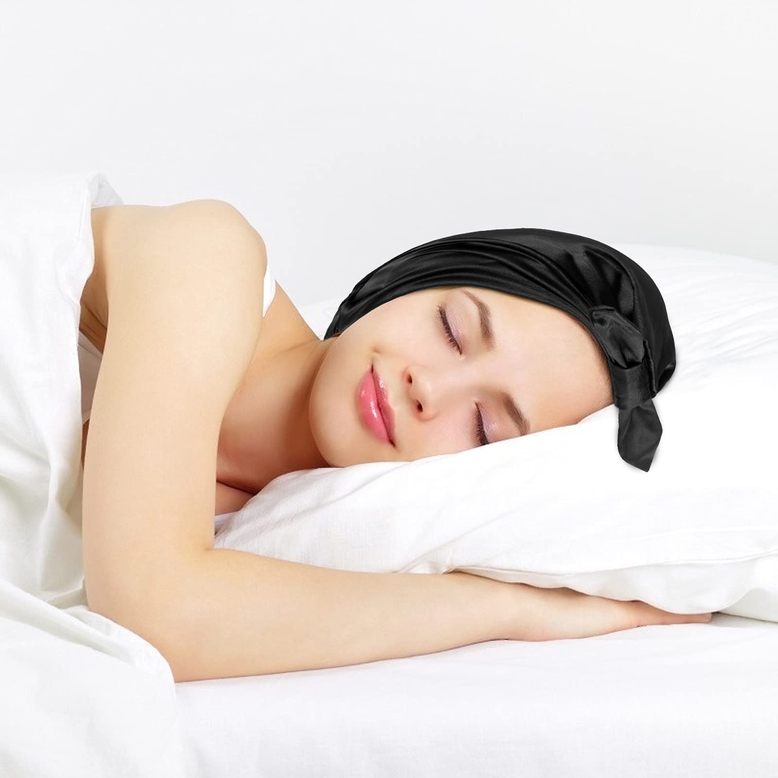 2pcs Non-slip Elastic Silk Bonnet Sleep Cap for Woman Girl Curly Long Hair