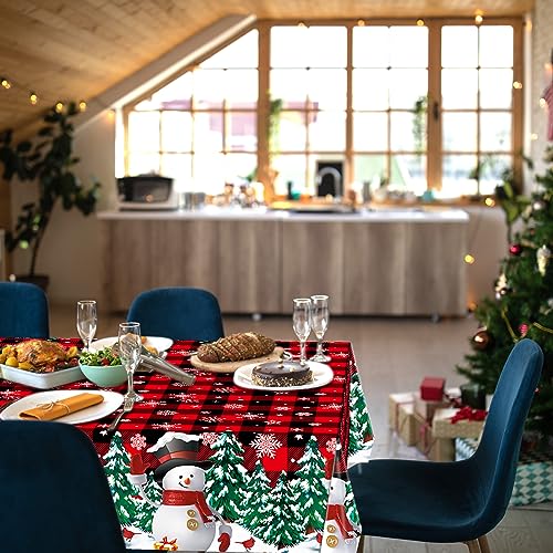 4 PCS Christmas Plastic Tablecloths Snowman Disposable Table Covers Black Red Buffalo Plaid Snowflake Tablecloth Christmas Rectangle Table Cover for Xmas Party Decor Winter Holiday, 54" x 108"