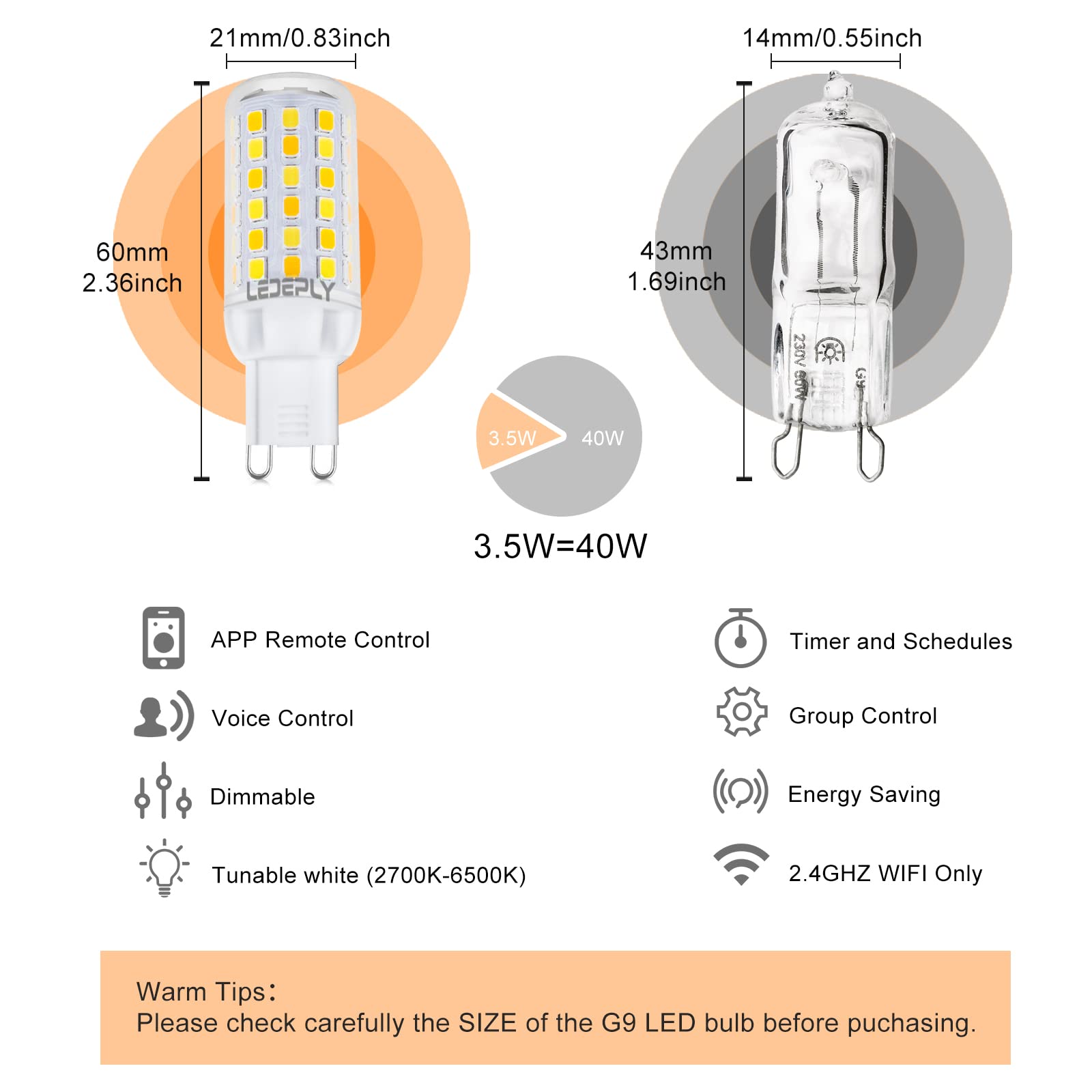 5W=40W, LED Smart Bulb, A15 Globe Shape, Compatible with Alexa, Google Home, E12, Dimmable, WiFi, Color Changing, Tunable White 2700K-6500K, G45 Ceiling Fan Light Bulbs, 2 Pack, No hub Required