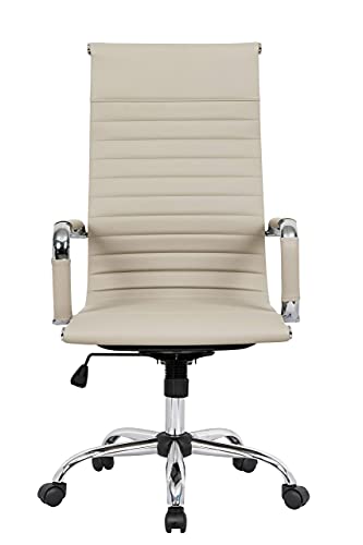 LeisureMod Harris Modern Adjustable Office Executive Swivel Chair Leatherette High-Back Task Office Chair (Tan)
