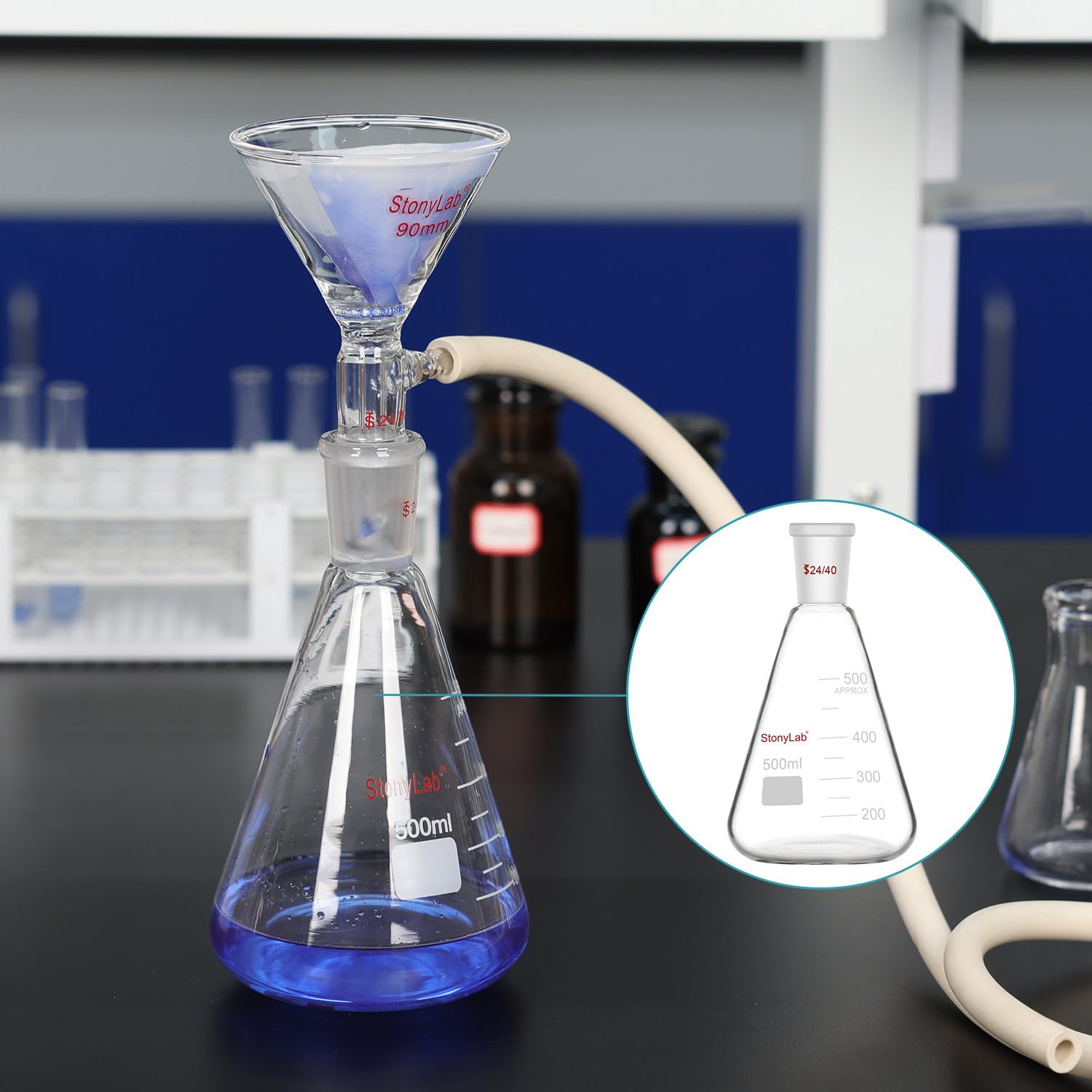 stonylab Glass 24/40 Erlenmeyer Flask with Stopper, 1000 ml Borosilicate Glass Heavy Wall Flask with 24/40 Standard Taper Outer Joint and Glass Stopper