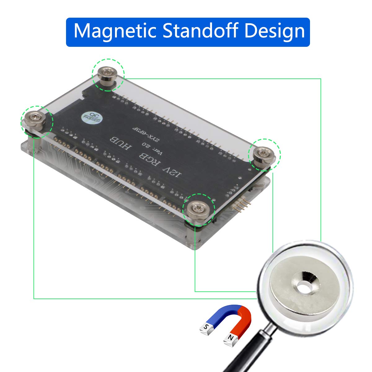Newest Version 12V RGB Hub with Acrylic Case and Magnetic Standoff for ASUS/MSI 12V 4Pin LED Controller