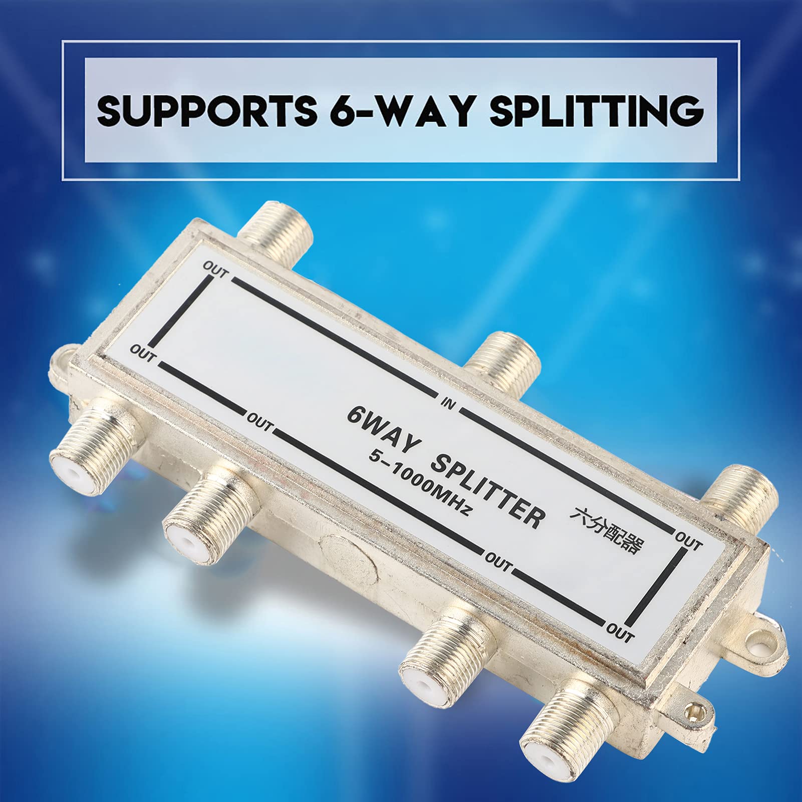 6 Way Splitter, Zinc Alloy 6 Way Coax Cable Splitter 5-1000MHz CATV TV Antenna Coaxial Signal Split