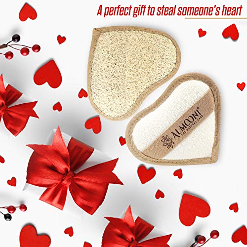 Premium Exfoliating Heart Shaped Loofah Pad Body Scrubber Made with Natural Egyptian Shower Loufa Sponge That Gets You Clean, Not Just Spreading Soap (2 Pack)