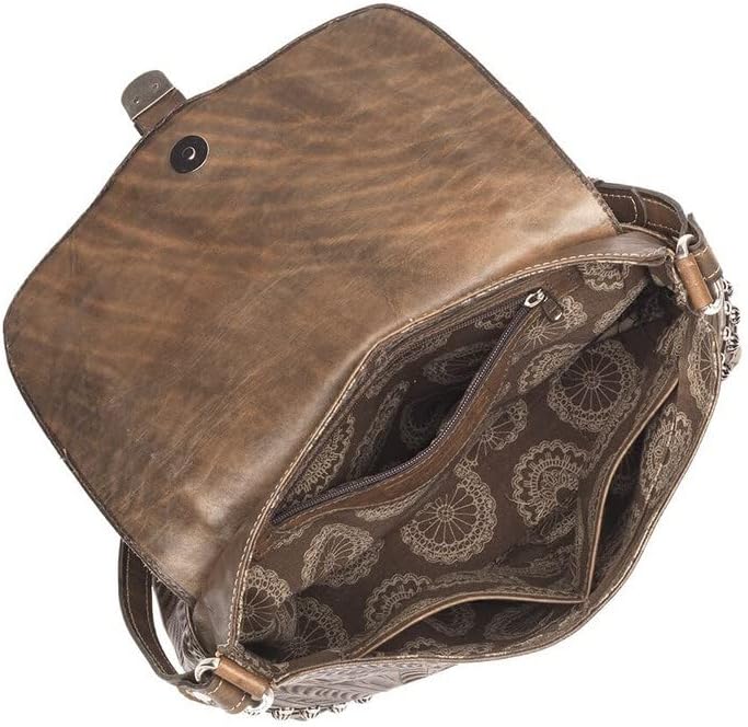 American West Western Leather Flap Crossbody Handbag