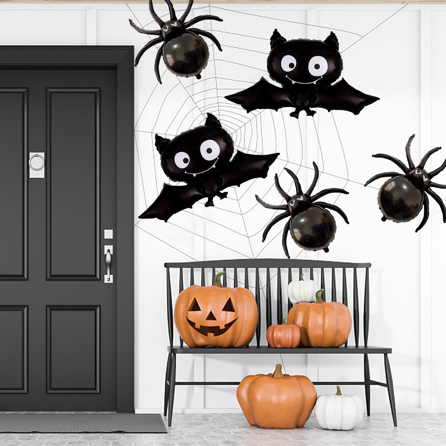 4 PCS Halloween Foil Balloons Large Black Spider Bat Balloons Cute Aluminum Foil Balloons for Halloween Props Party Decorations