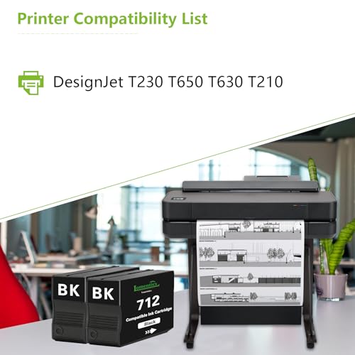 712XL Black Ink Cartridges (2 Pack, 80ml) -LOMENTI Compatible 712XLBK 3ED71A Ink Cartridges Replacement for HP 712XL DesignJet T650 T630 T230 T210 Studio Plotter Printers