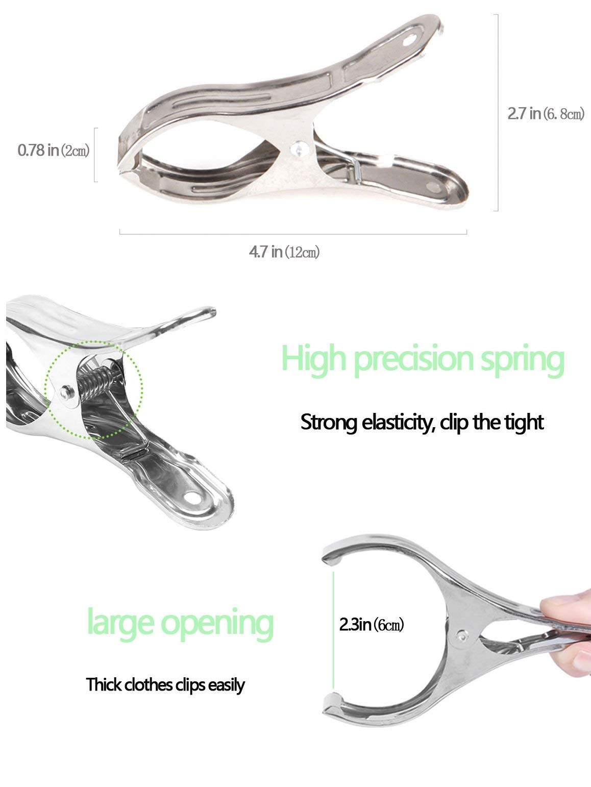 8 Pack Stainless Steel Clothespins, 4.7 Inch Towel Clips for Beach Chairs,Giant Clothes Pins,Metal Clip - Keep Your Towel from Blowing Away, Suitable for Home Use/Beach Chairs on Cruise Ships