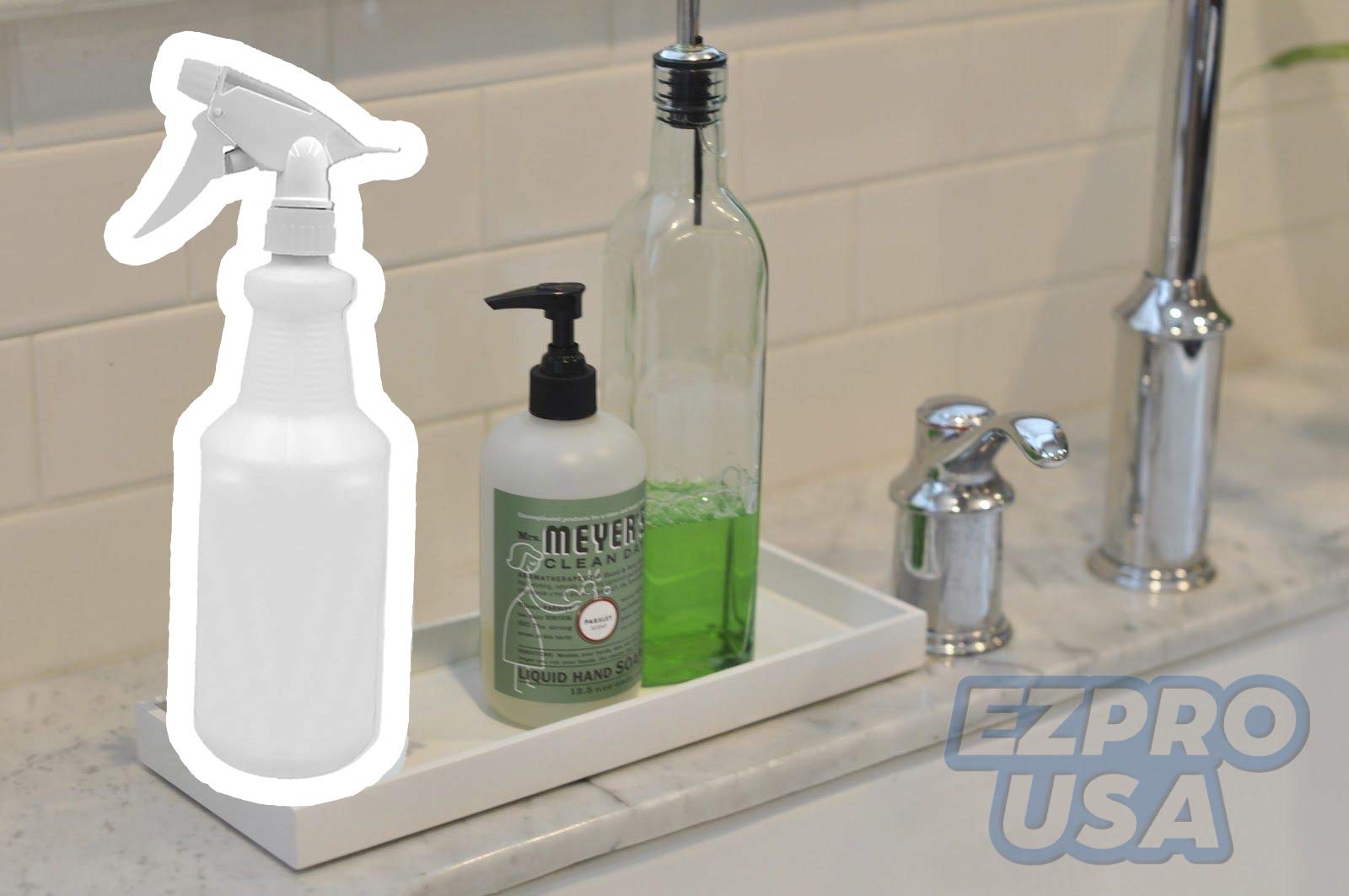EZPRO USA 24 oz Empty Spray Bottles for Cleaning Solutions, Spray bottle 24oz, Professional Industrial Commercial with Measurements Mist Sprayer, Transparent Natural Color, Pack of 3