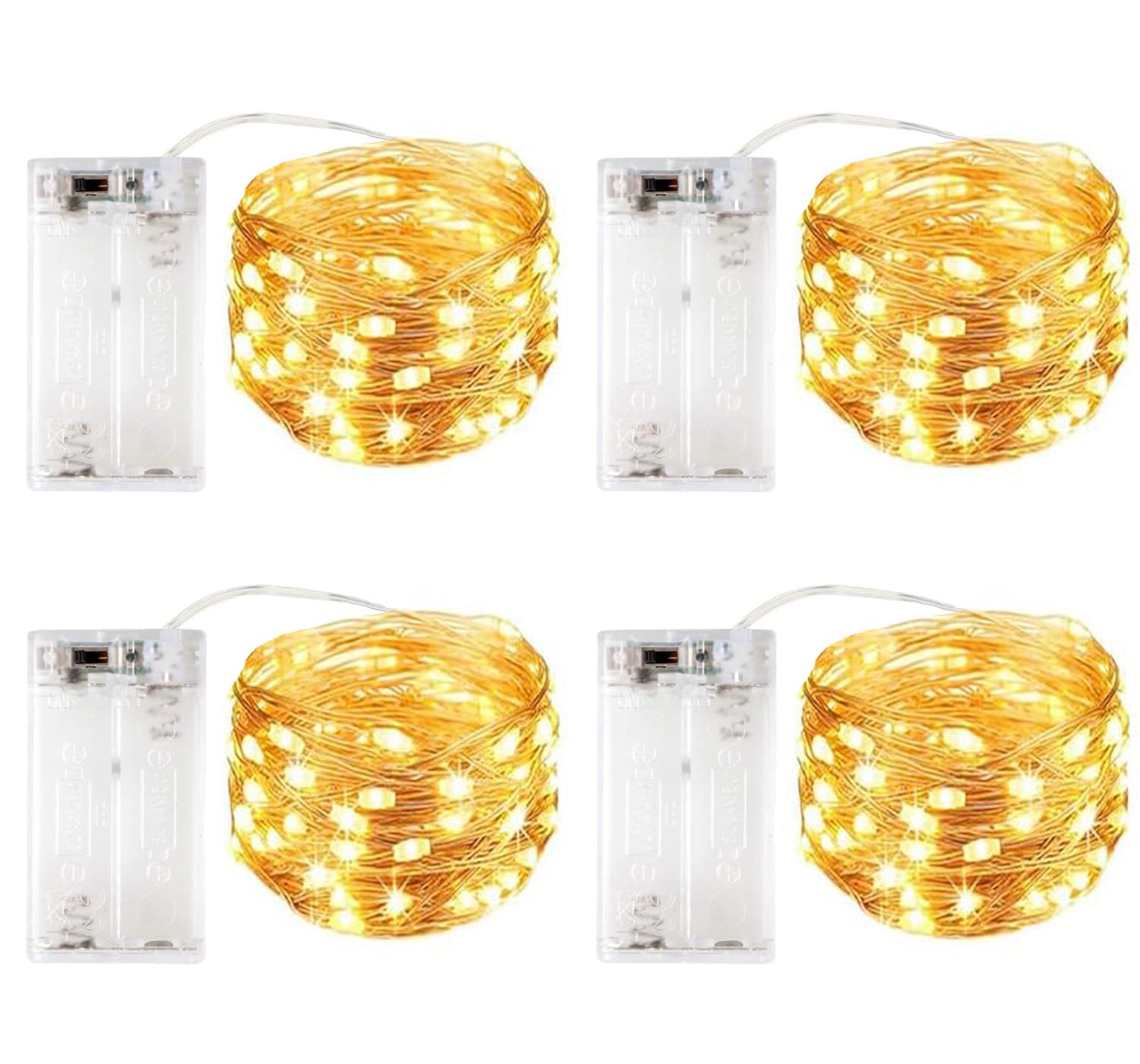 4 Pack LED Fairy Lights Battery Operated with Timer,3M 30 LED Firefly Lights Copper Wire Mini Twinkle String Lights,for Bedroom,Christmas,Wedding Decorations,Warm White
